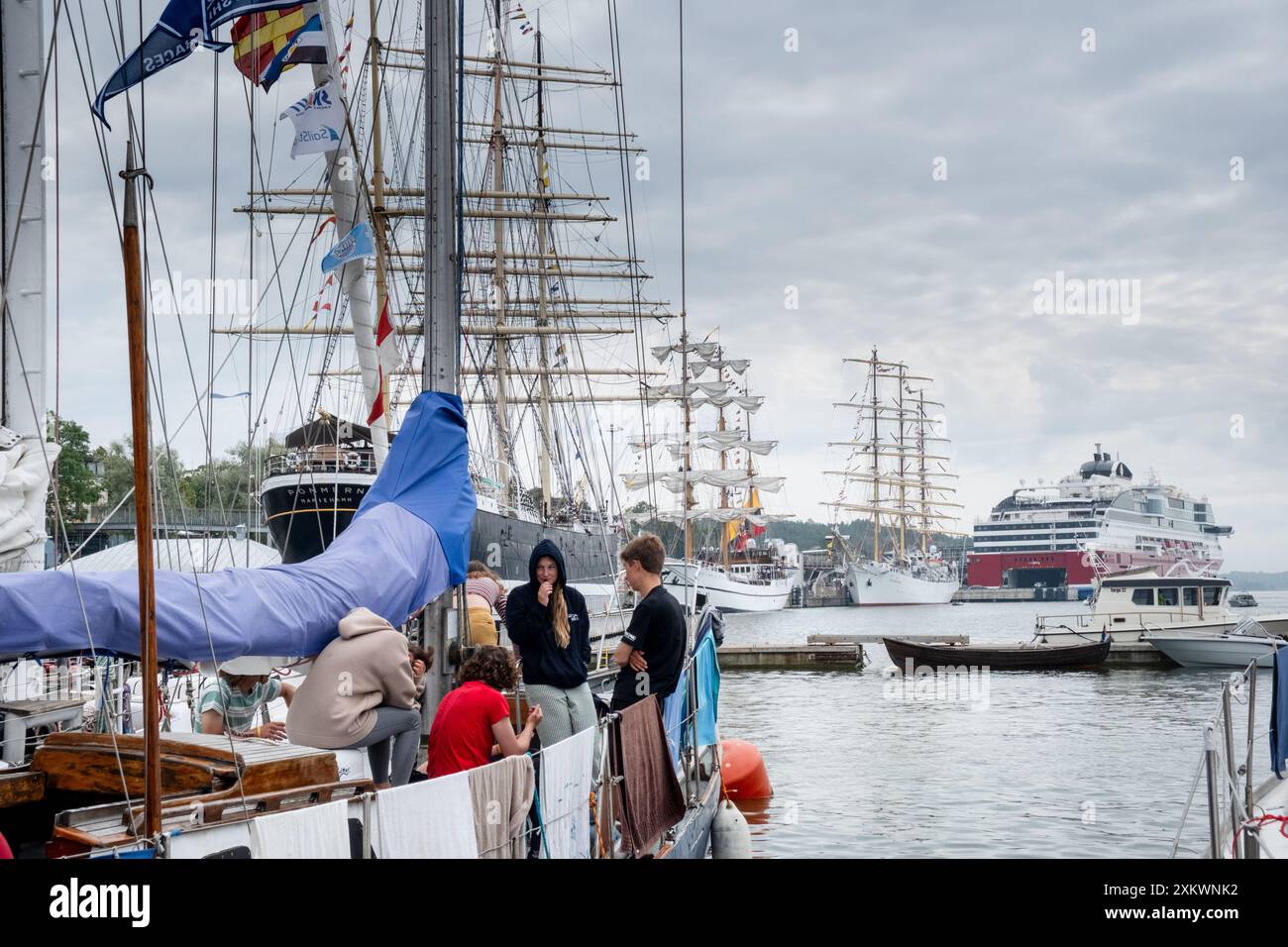 MARIEHAMN, ÅLAND, FINLAND - JULY 24 2024: The tall ships student crews ...