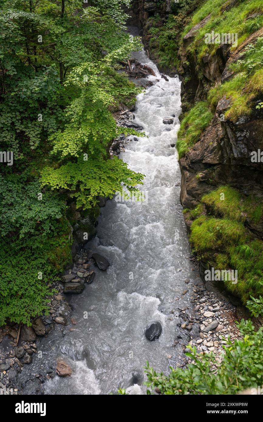 Landscape with the Tamina river in the Tamina canyon in Switzerland ...