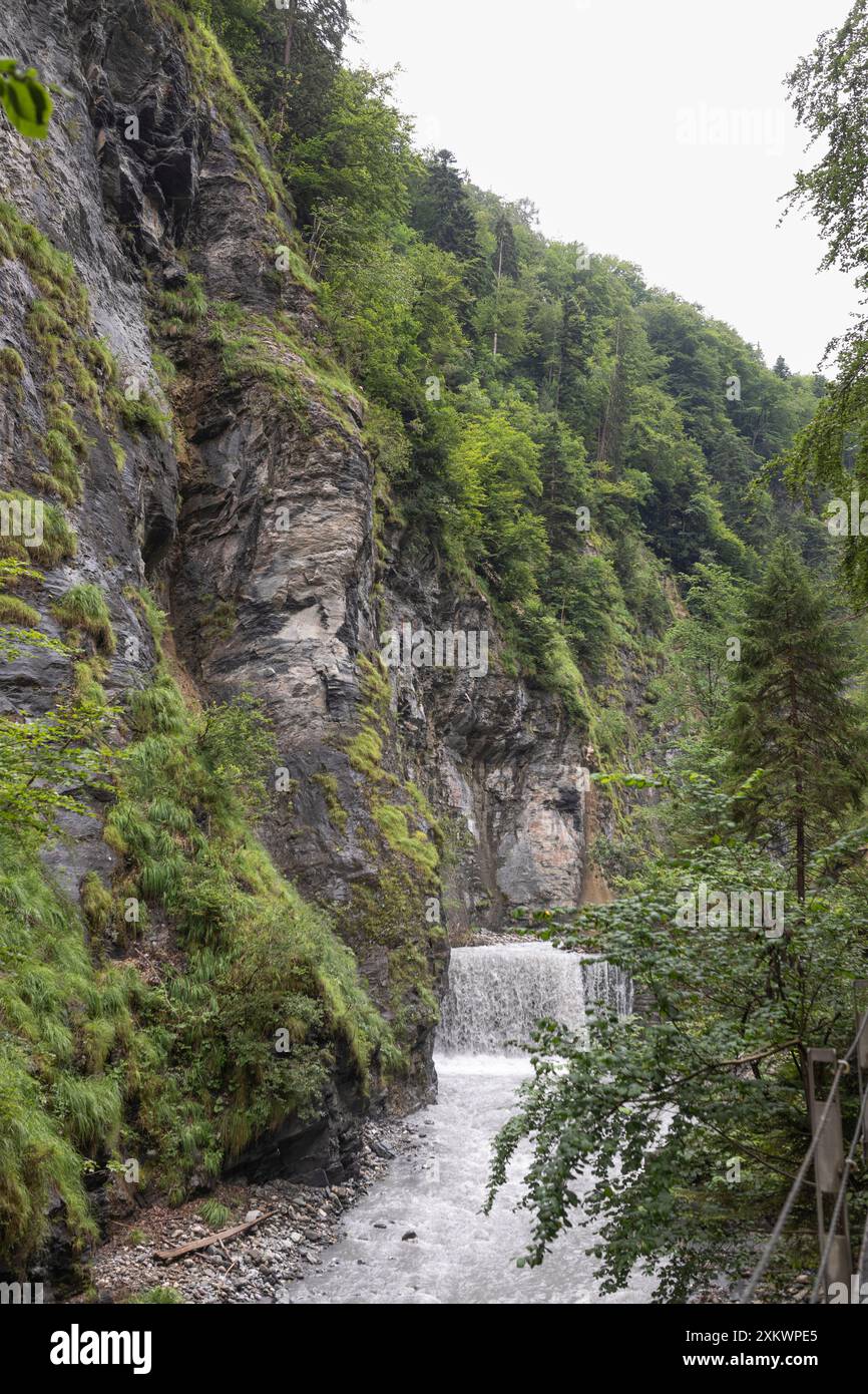 Landscape with the Tamina river in the Tamina canyon in Switzerland ...