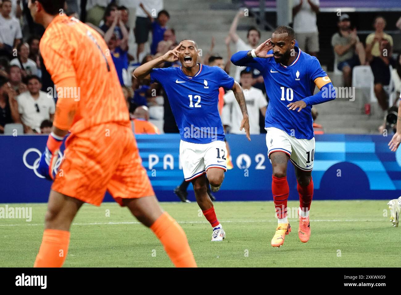 Alexandre Lacazette (France) celebrates his goal with Enzo Millot ...