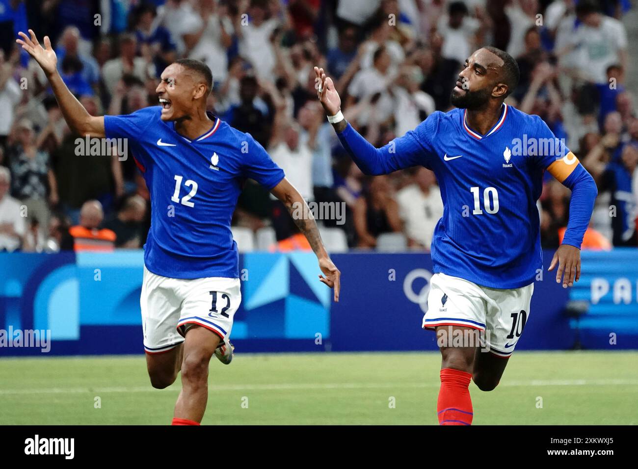 Alexandre Lacazette (France) celebrates his goal with Enzo Millot ...