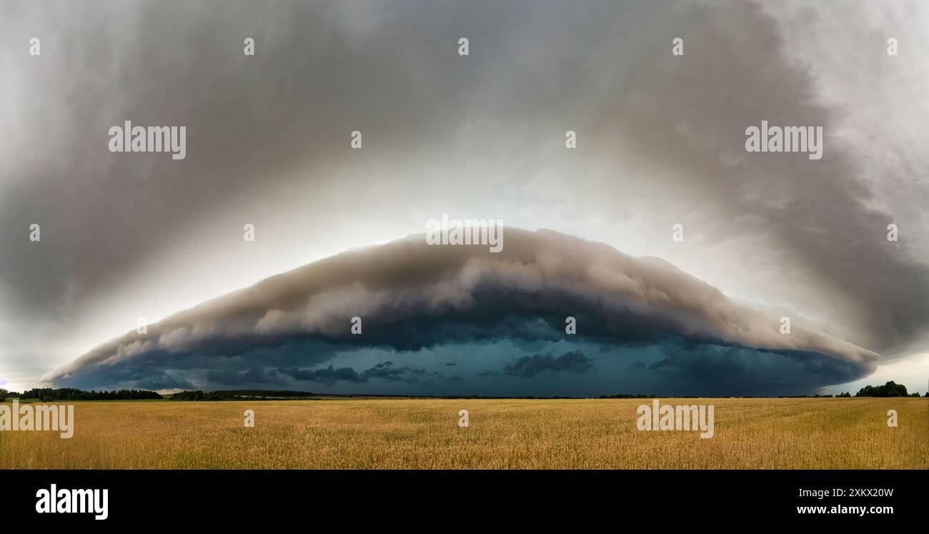 Supercell, shelf, arcus storm clouds over the fields in summer Stock ...