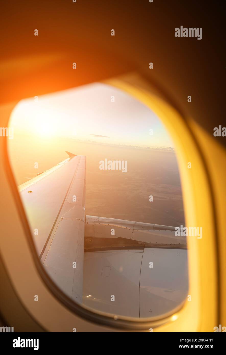Wing of an airplane, view from window Stock Photo - Alamy