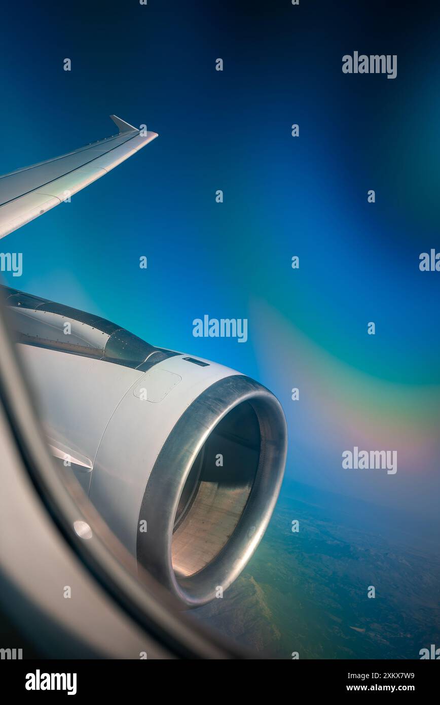 View of the aircraft engine from inside the cabin Stock Photo - Alamy