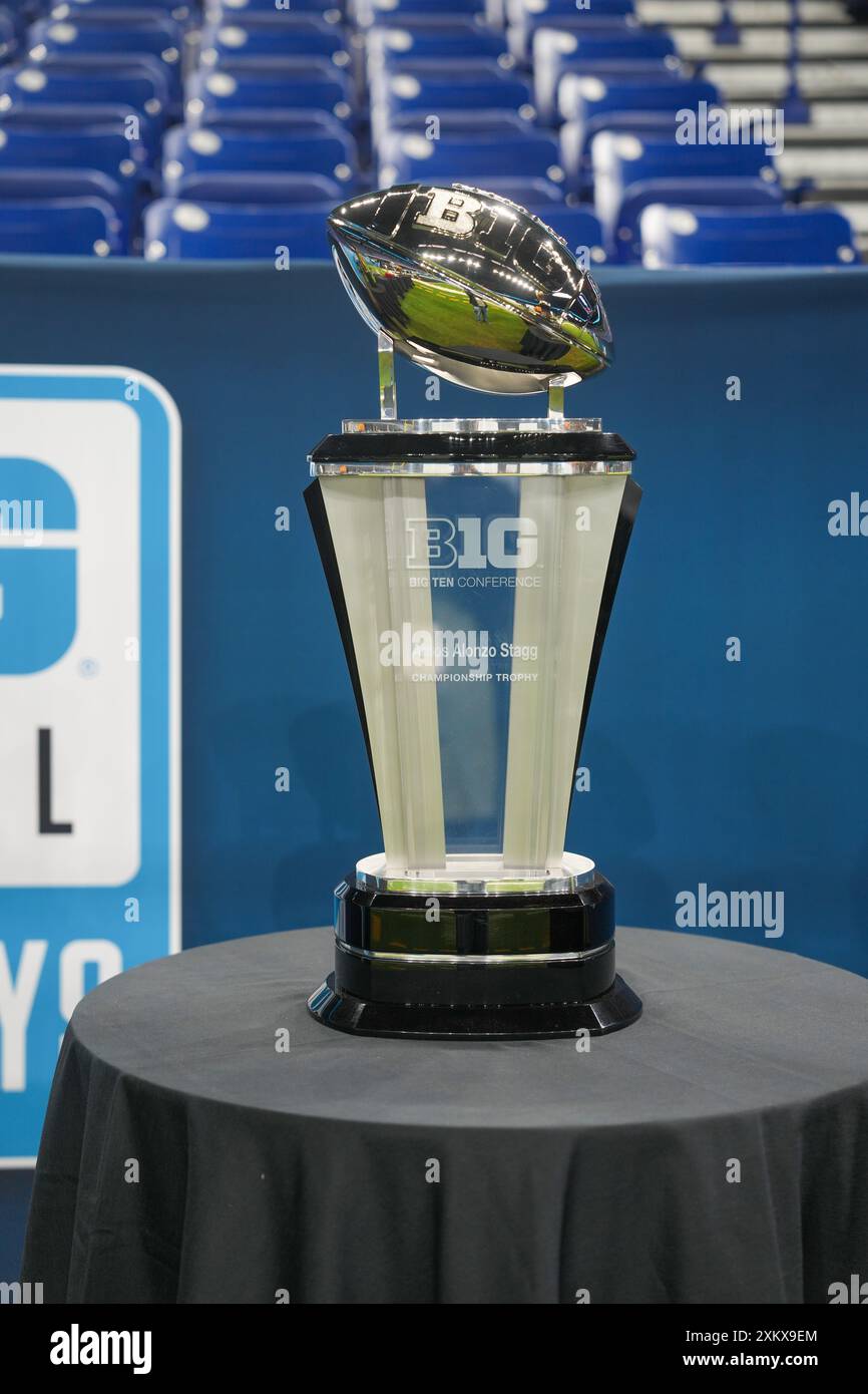 Big Ten Trophy is displayed on a pedestal during the 2024 Big Ten Media ...