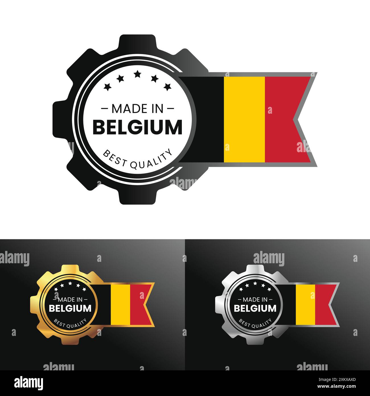 Made in Belgium with gear and flag design. For banner, stamp, sticker ...