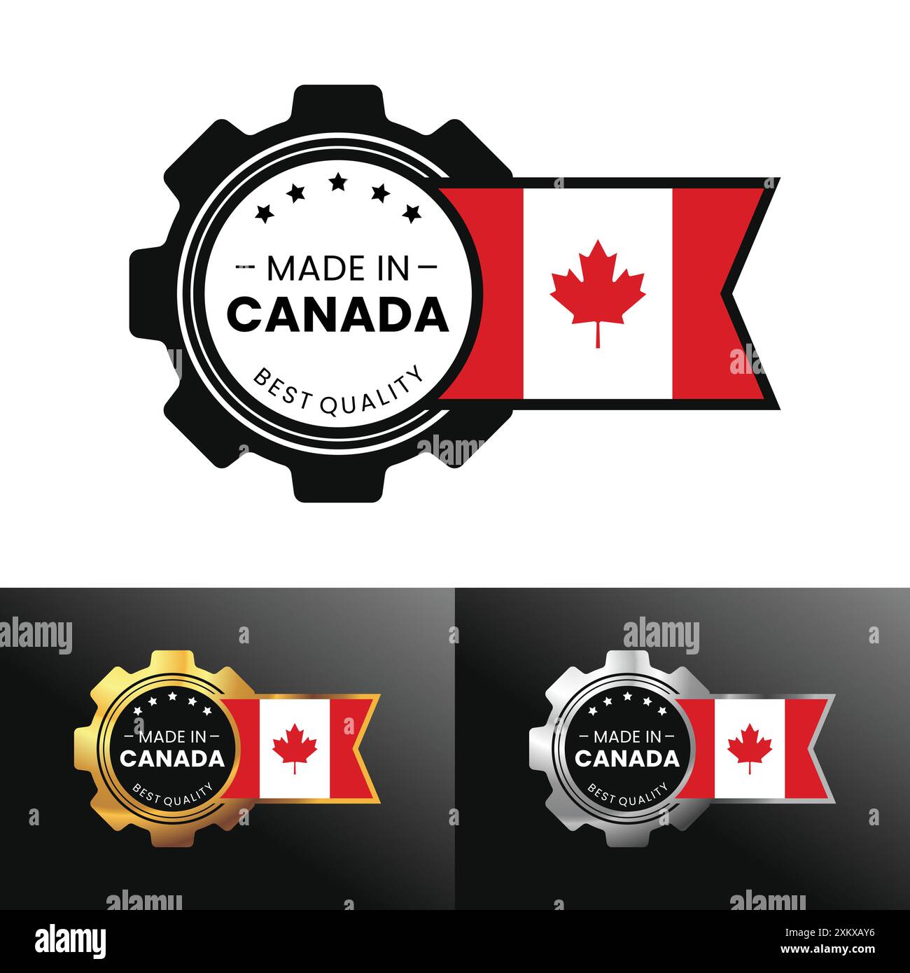 Made in Canada with gear and flag design. For banner, stamp, sticker ...