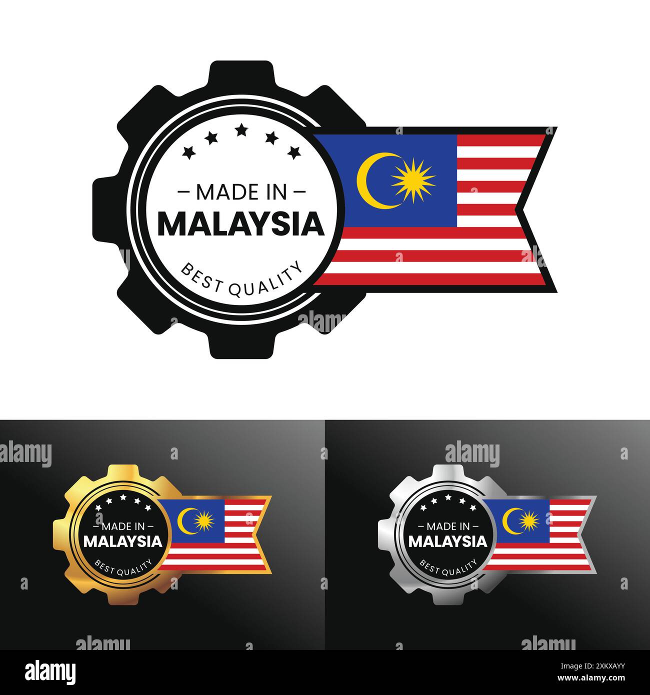 Made in Malaysia with gear and flag design. For banner, stamp, sticker ...