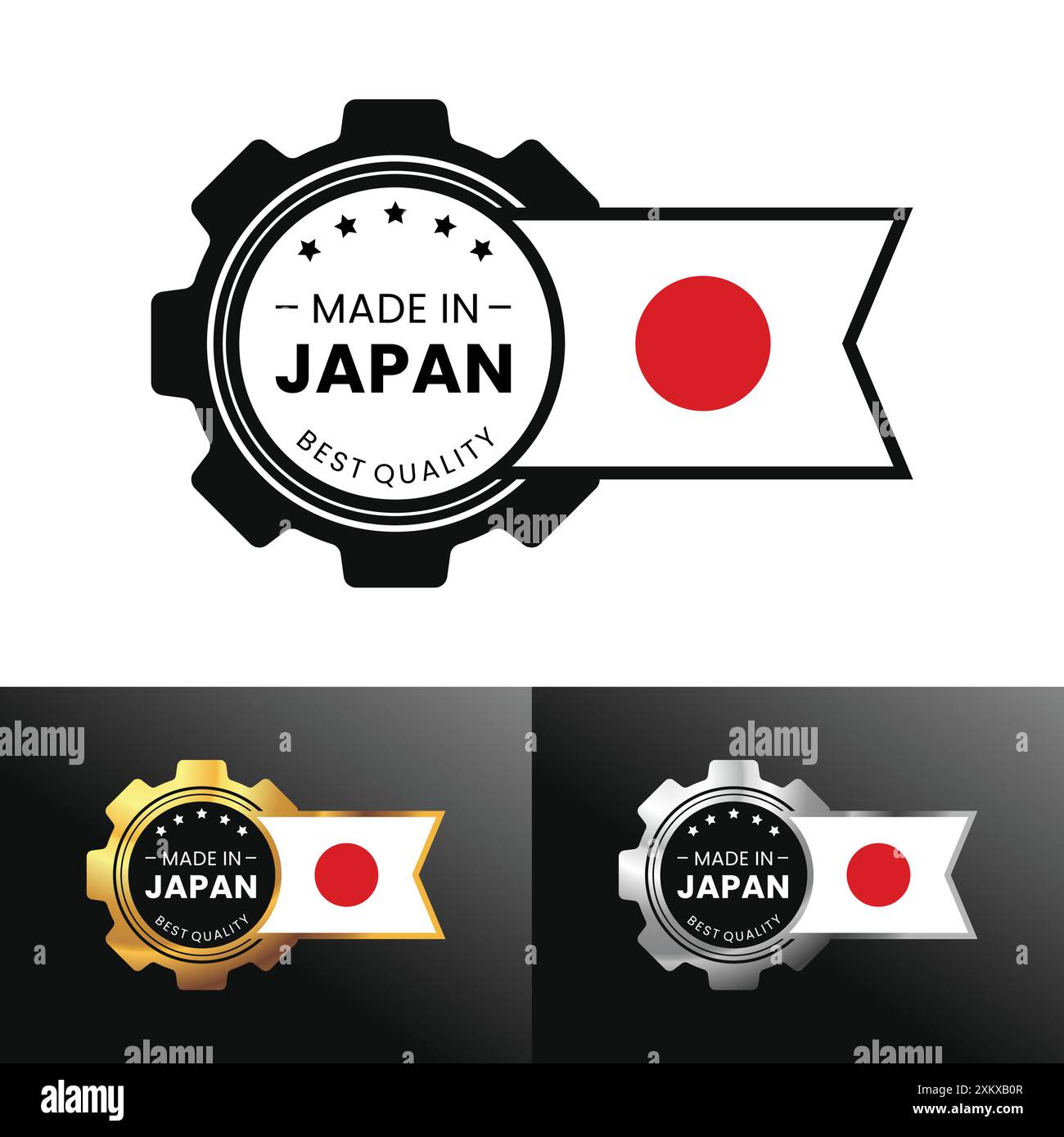 Made in Japan with gear and flag design. For banner, stamp, sticker ...