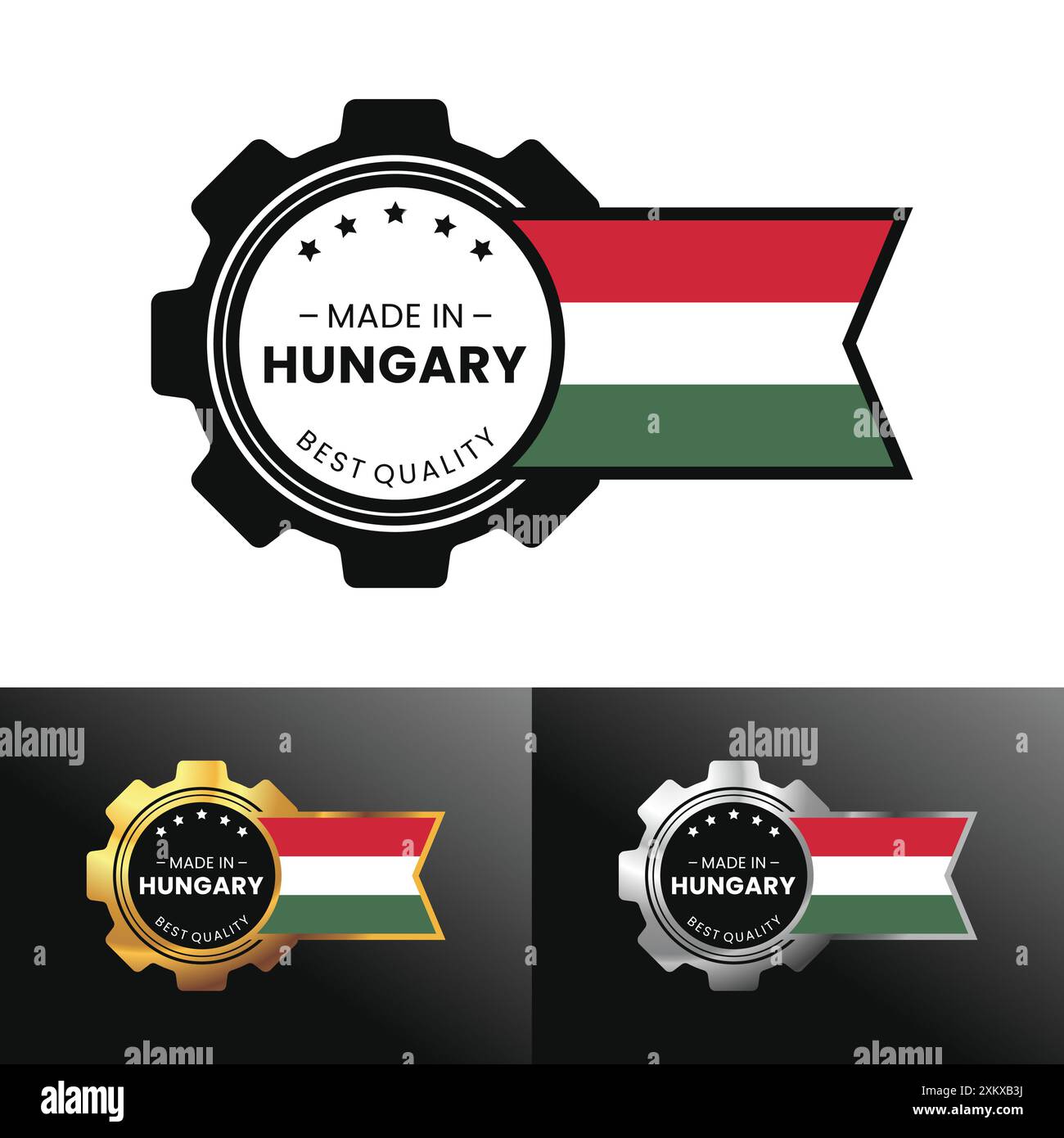 Made in Hungary with gear and flag design. For banner, stamp, sticker ...