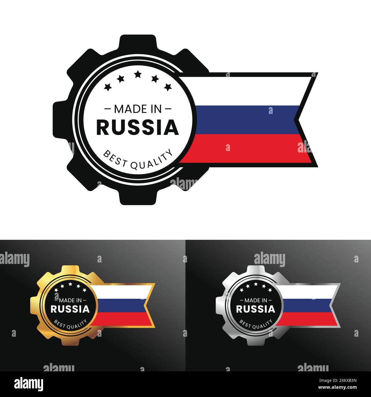 Made in Russia with gear and flag design. For banner, stamp, sticker ...