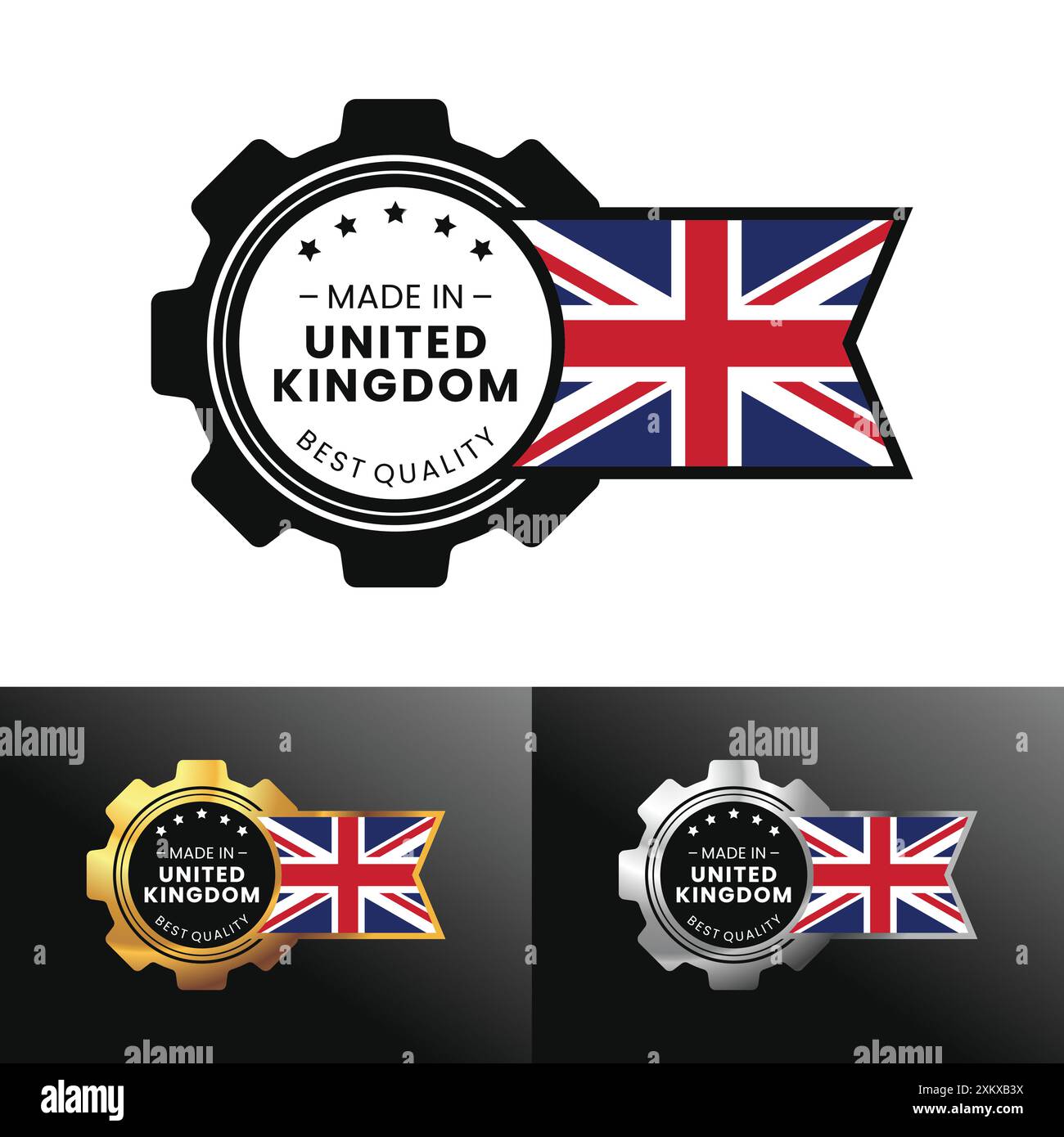 Made in United Kingdom, UK with gear and flag design. For banner, stamp ...