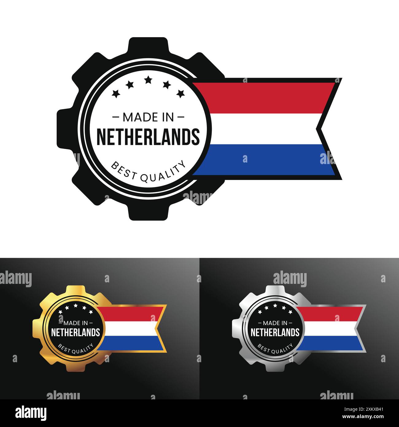Made in Netherlands with gear and flag design. For banner, stamp ...