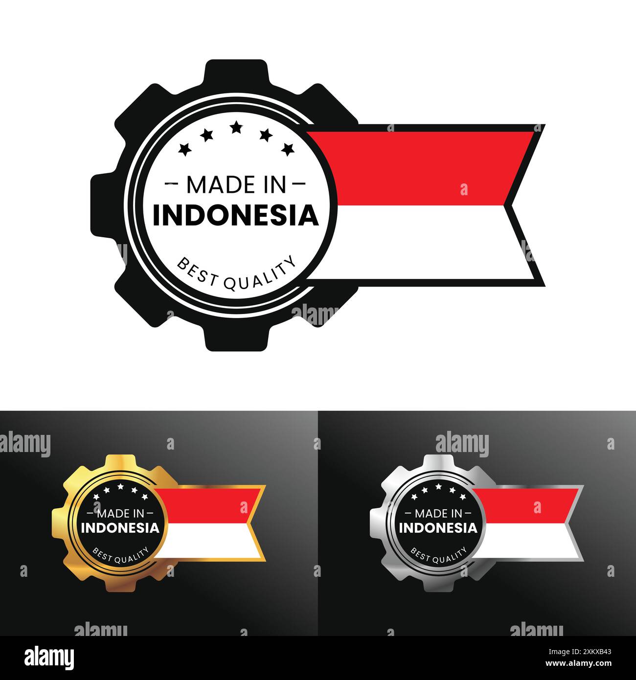 Made in Indonesia with gear and flag design. For banner, stamp, sticker ...