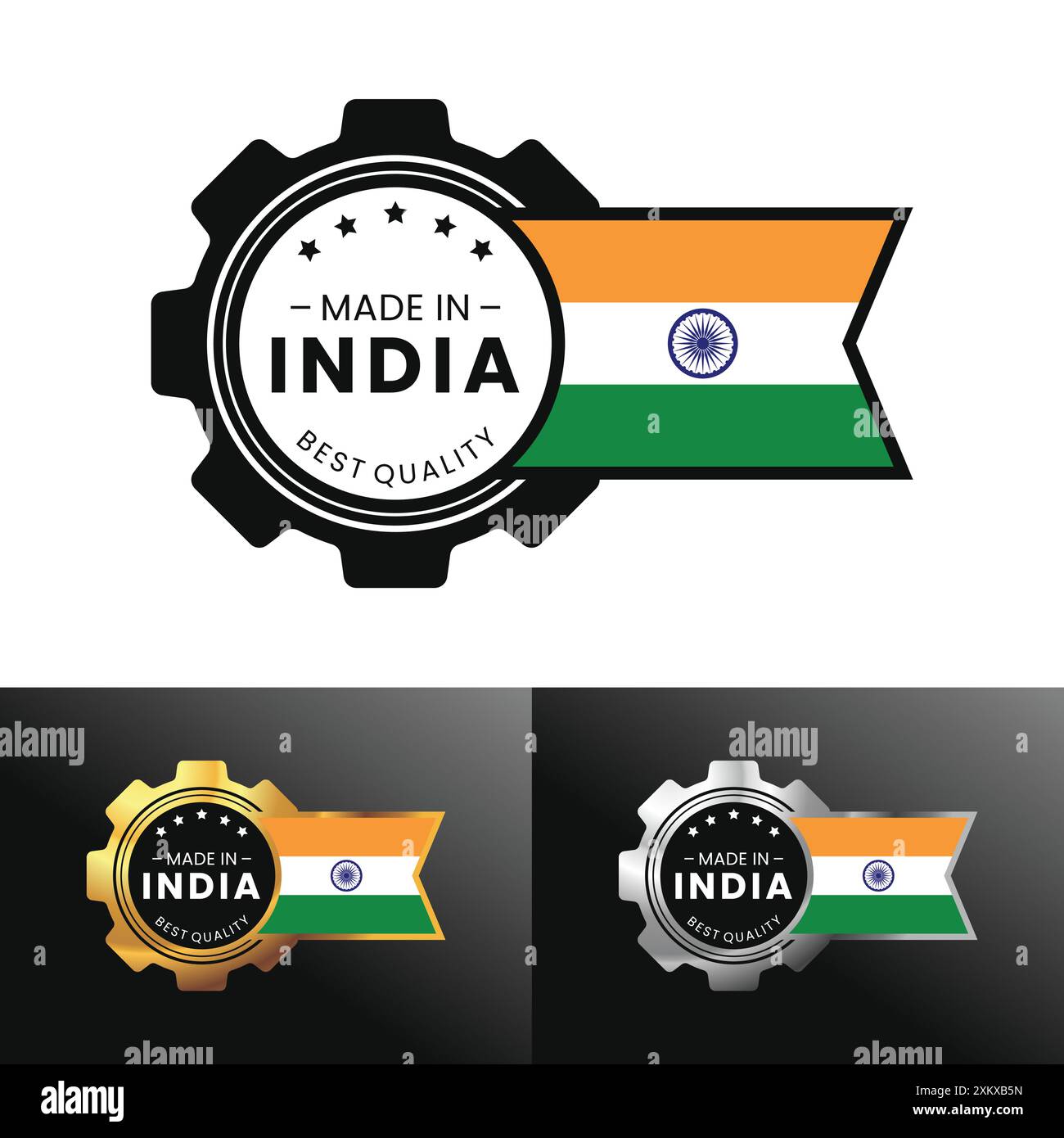 Made in India with gear and flag design. For banner, stamp, sticker ...