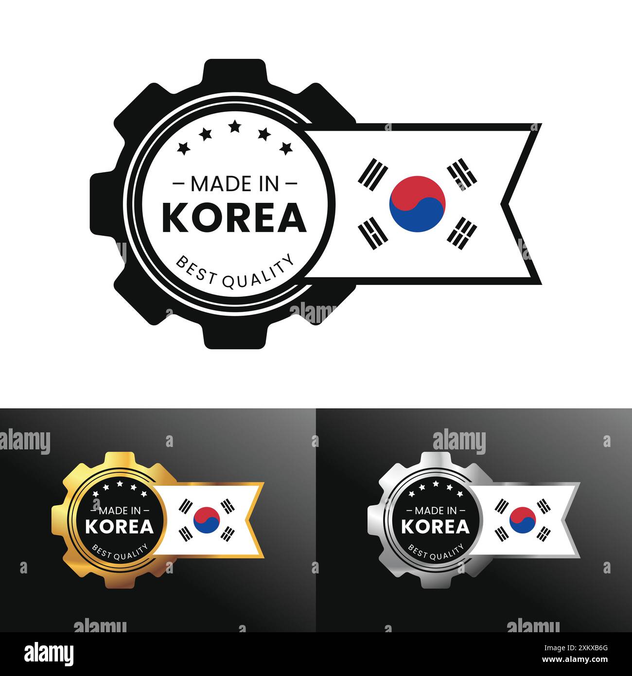 Made in Korea with gear and flag design. For banner, stamp, sticker ...