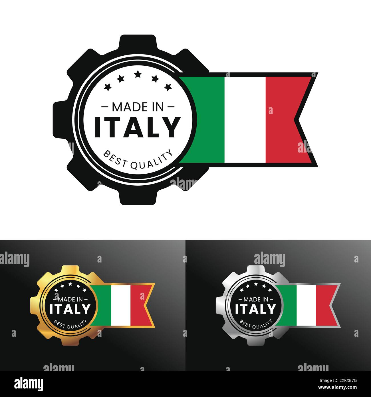 Made in Italy with gear and flag design. For banner, stamp, sticker ...