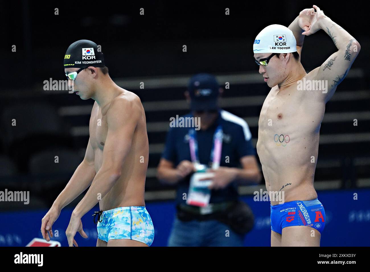 Paris, France. 24th July, 2024. Kim Yeonghyeon, left, and Lee Wooyeon, right, of Team Korea ...