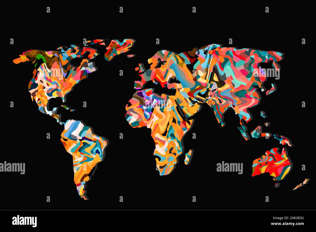 Roughly outlined world map with a colorful background patterns Stock ...