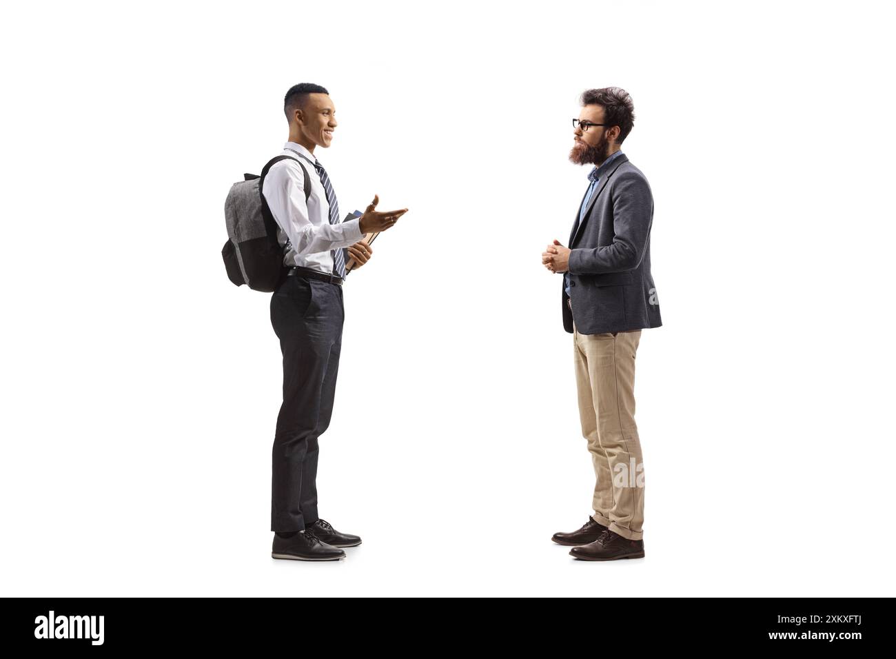 Man and an african american college student having a conversation ...