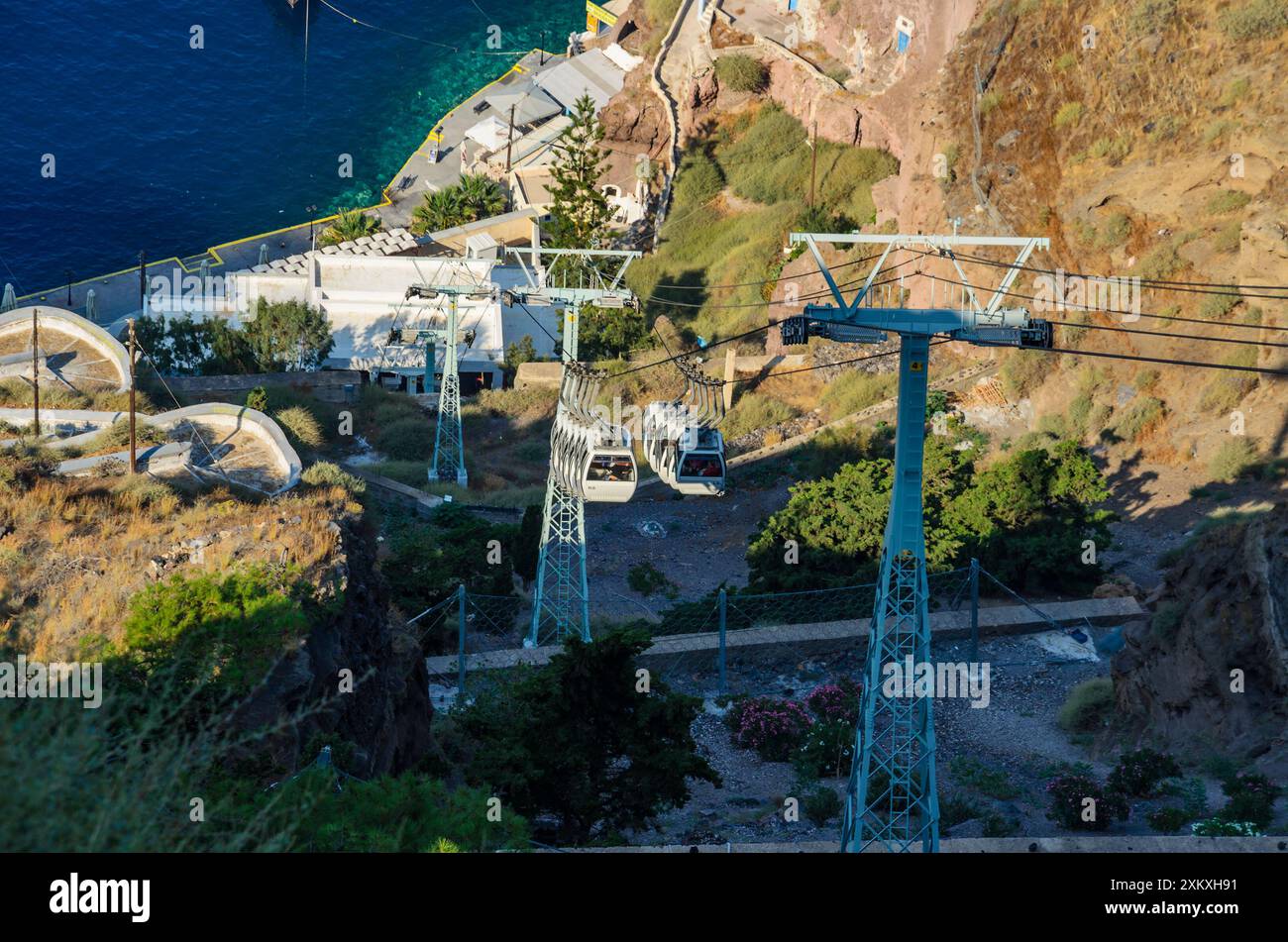 Cable car in Santorini island, Cyclades in Greece Stock Photo - Alamy