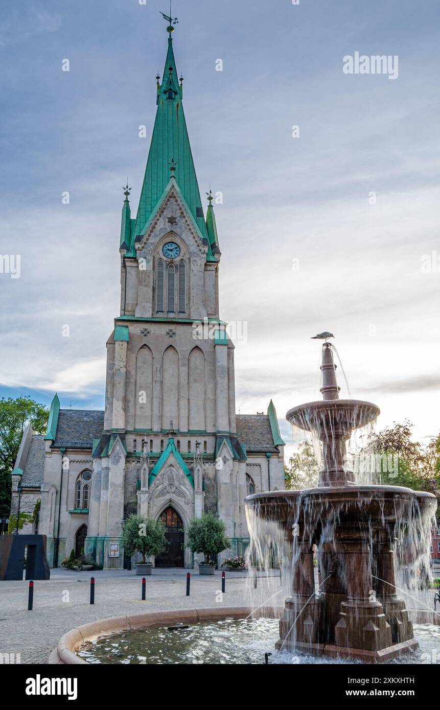 View of Kristiansand Cathedral, Norway. The gray, brick church was ...