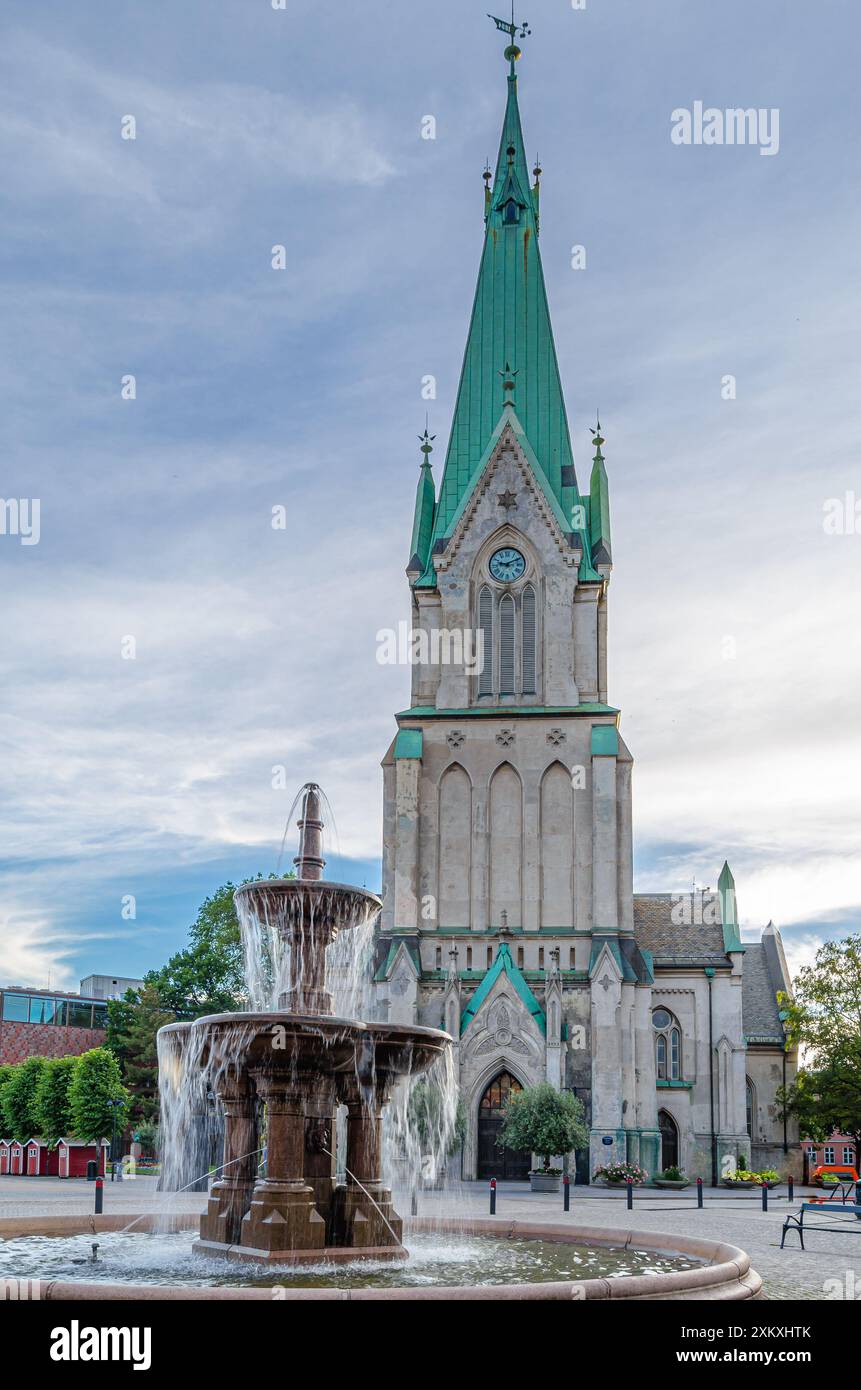 View of Kristiansand Cathedral, Norway. The gray, brick church was ...