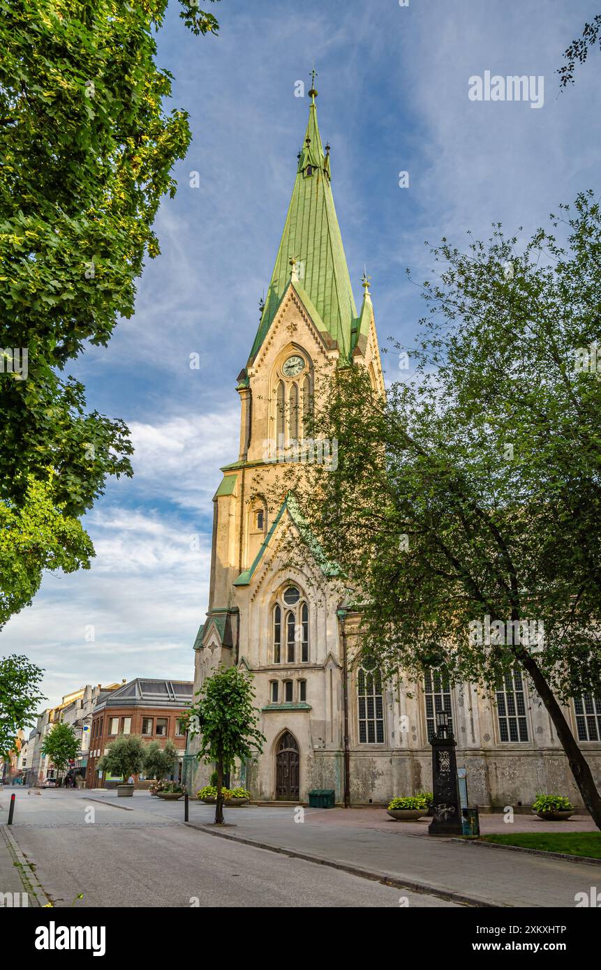 View of Kristiansand Cathedral, Norway. The gray, brick church was ...
