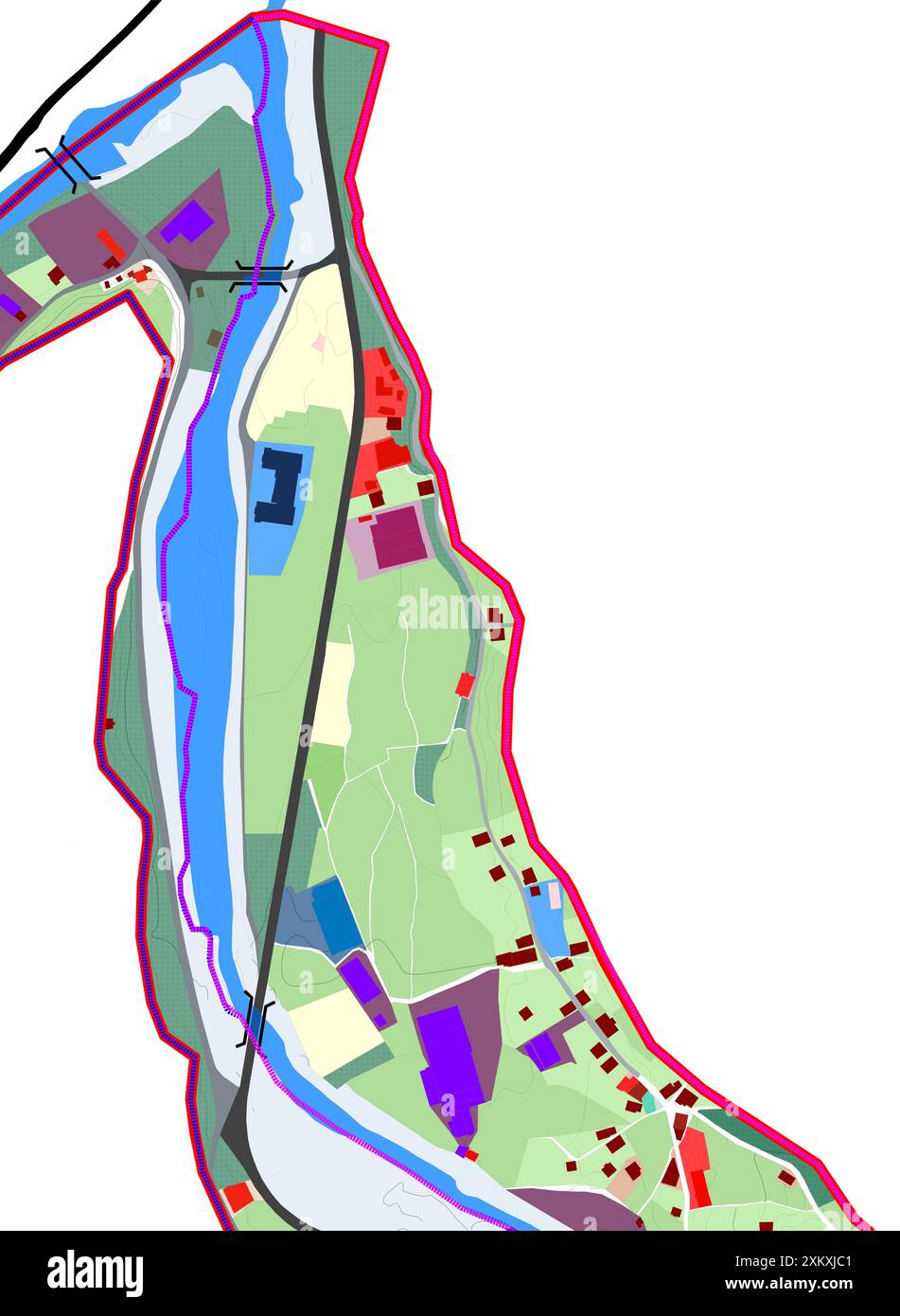 General Urban Plan with urban destinations, roads, buildable areas and ...