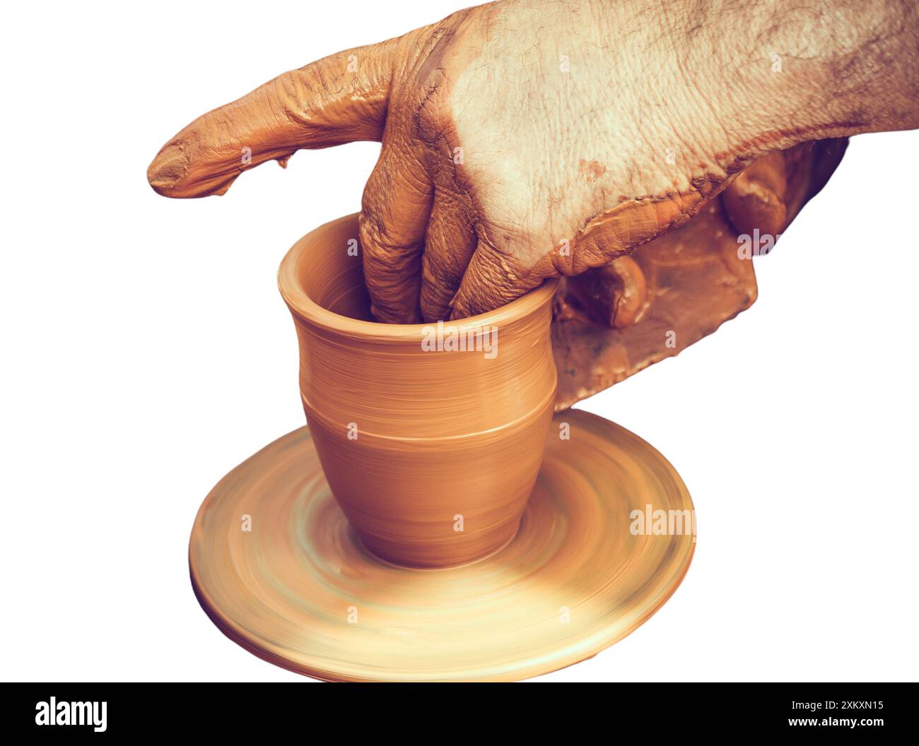 Making ceramic pot.Pottery workshop outside. Master working on the pottery wheel Stock Photo - Alamy
