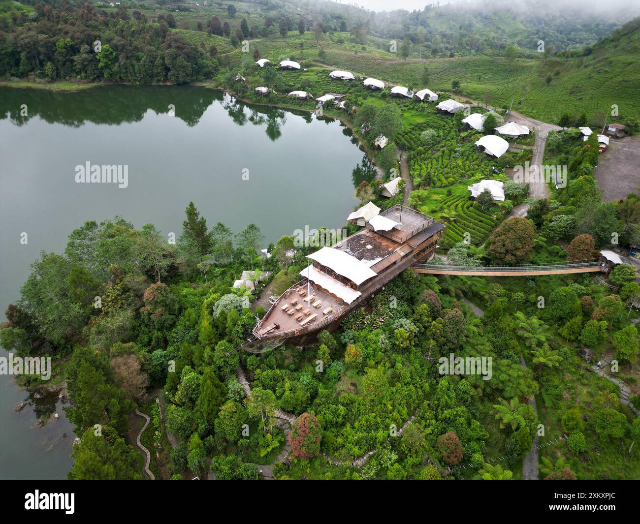 Aerial View of Scenic Nature Lakeside Resort with Greenery Reflection ...
