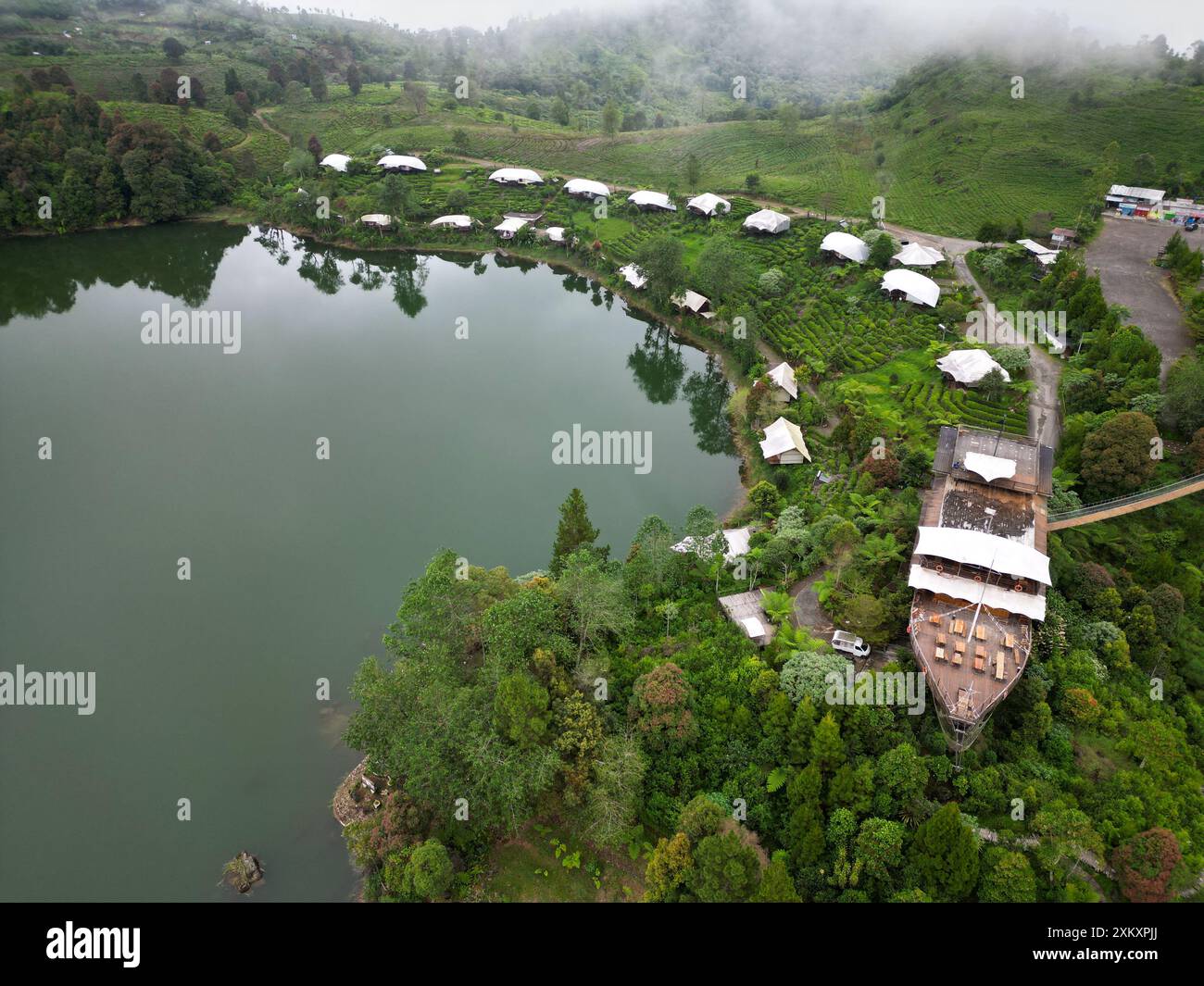 Aerial View of Scenic Nature Lakeside Resort with Greenery Reflection ...
