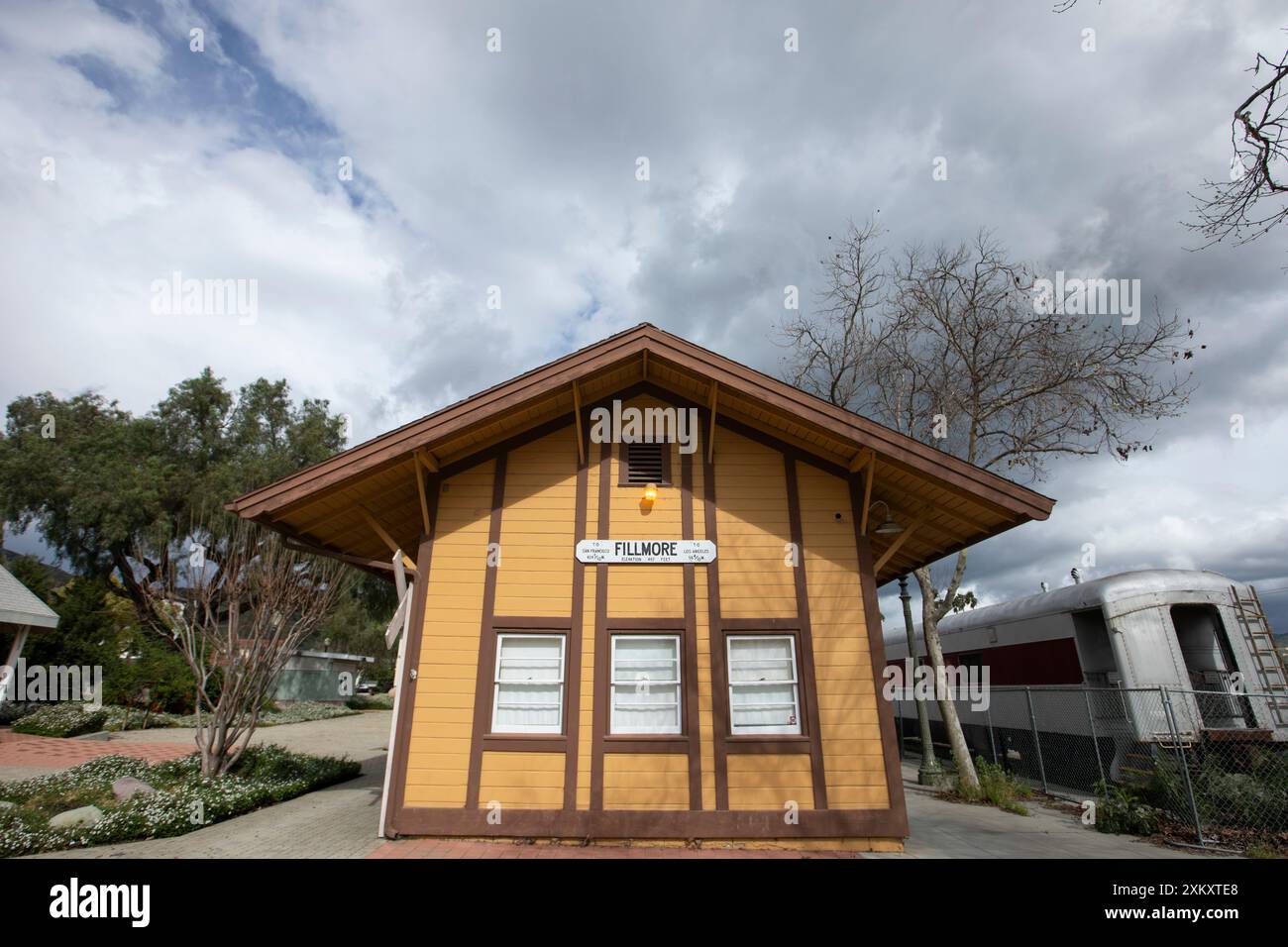 Fillmore, California, USA - March 24, 2024: Afternoon light shines on ...