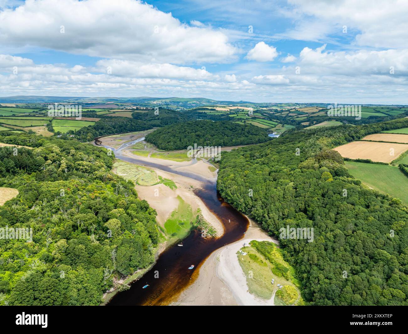 River Emme and Red Cove from a drone, Mothecombe, Plymouth, South Devon ...