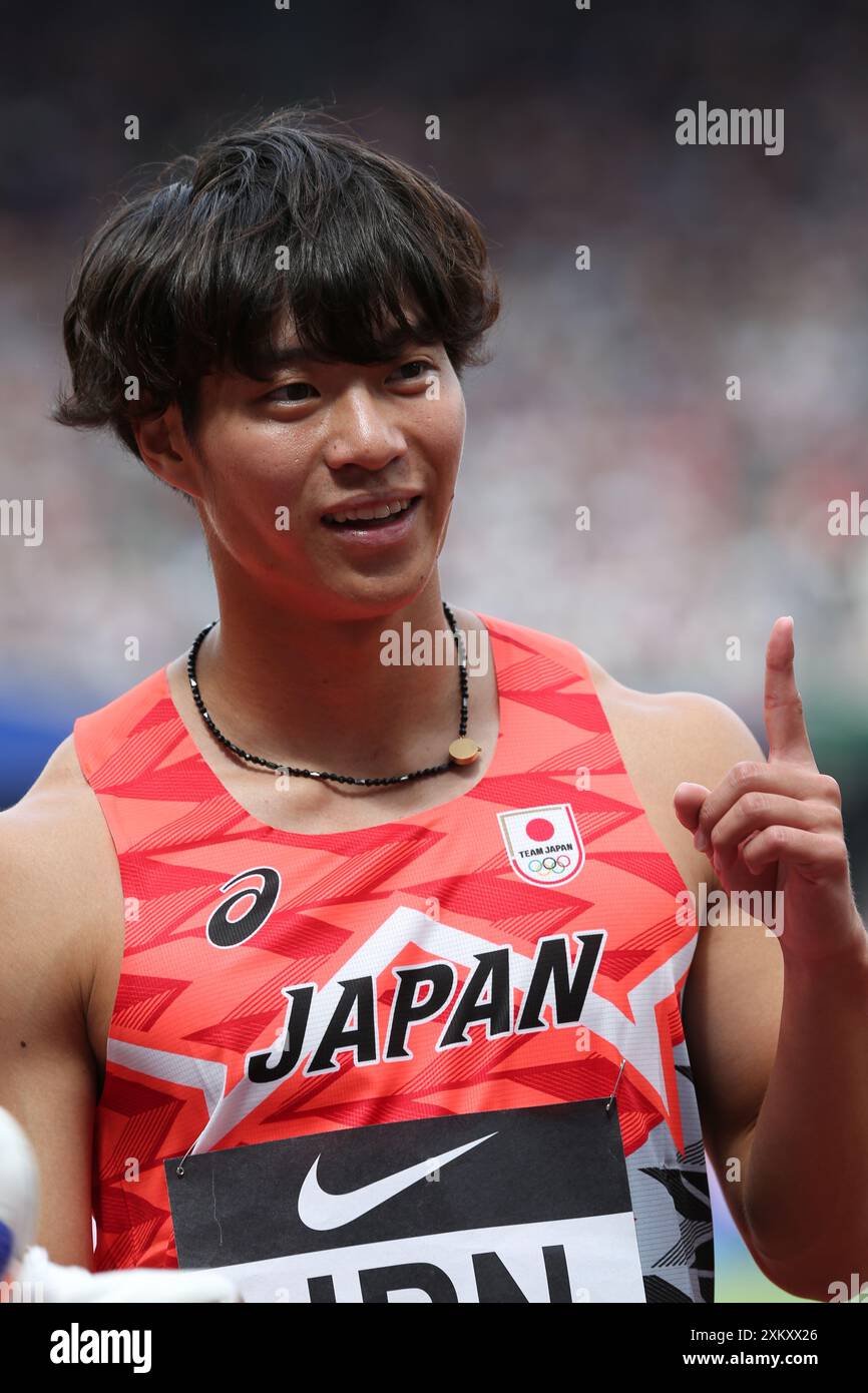 Ryuichiro SAKAI (Japan) celebrating victory in the Men's 4 x 100m Relay Final at the 2024, IAAF ...