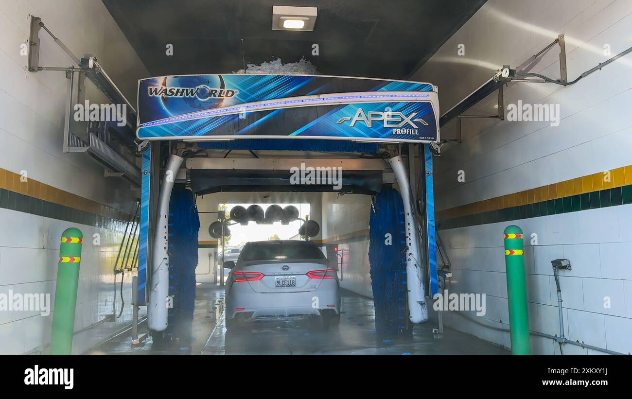 Santa Maria, California, USA - July 21, 2024. Car inside an automated ...
