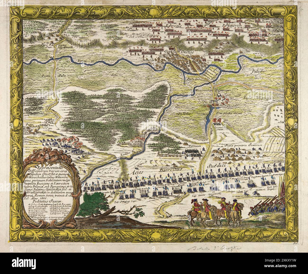 Vintage illustrative Map of the Battle of Ujscie, Poland–Lithuania 1655 ...