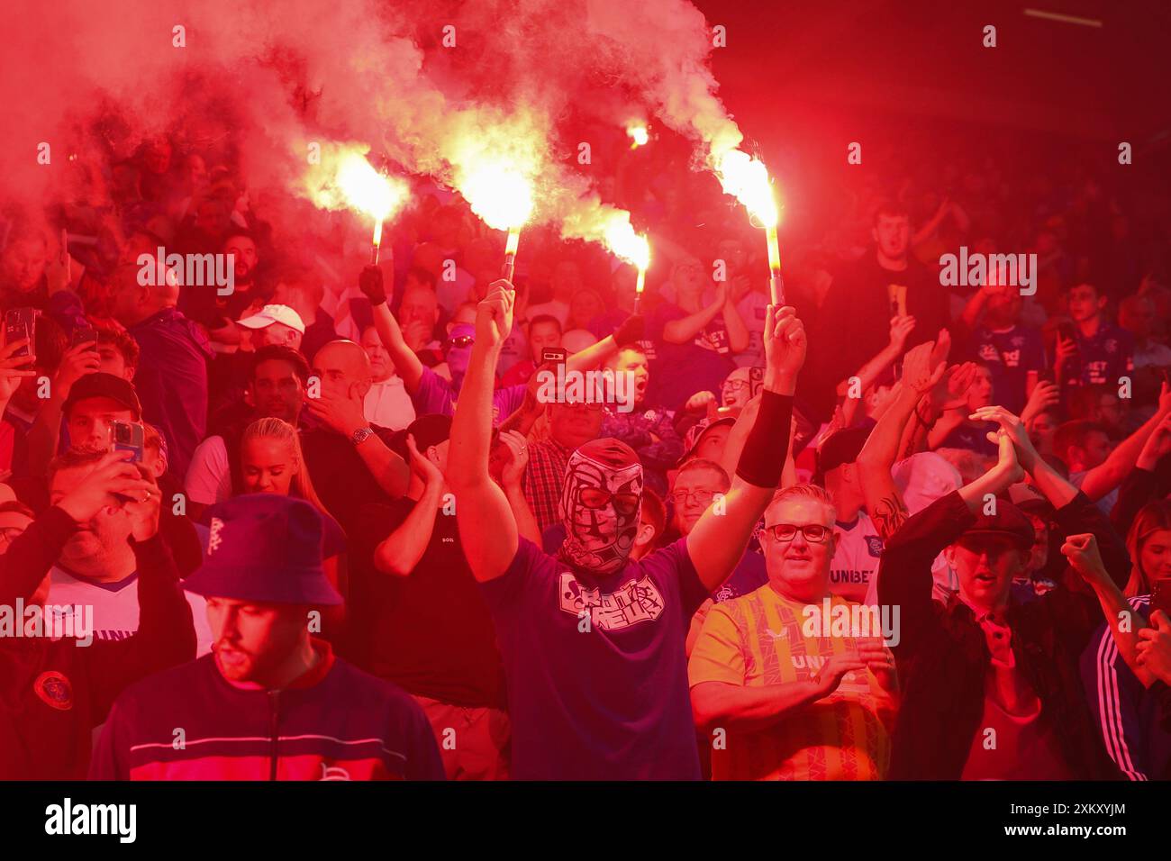 Rangers fans let off flares during the Pre-season friendly match ...