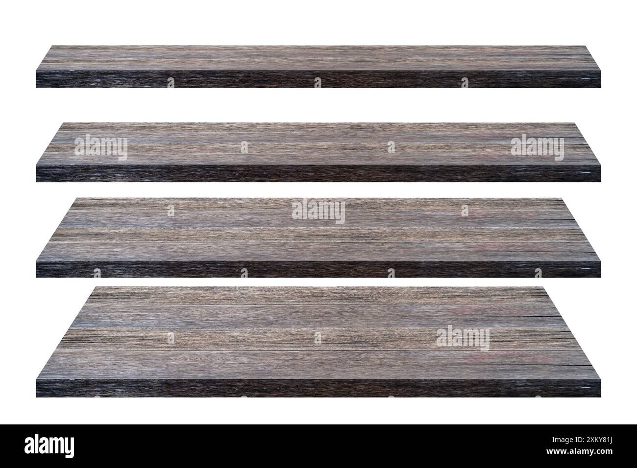 Wooden shelves isolated on white. Rustic rough wooden plank with nature ...