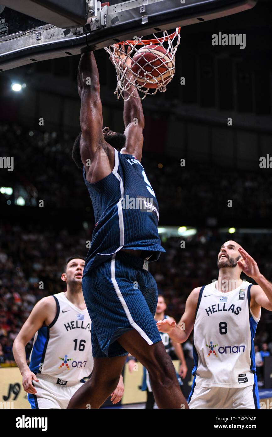 Josh Nebo (Slovenia) dunking against Greece. FIBA Olympic Qualifying ...