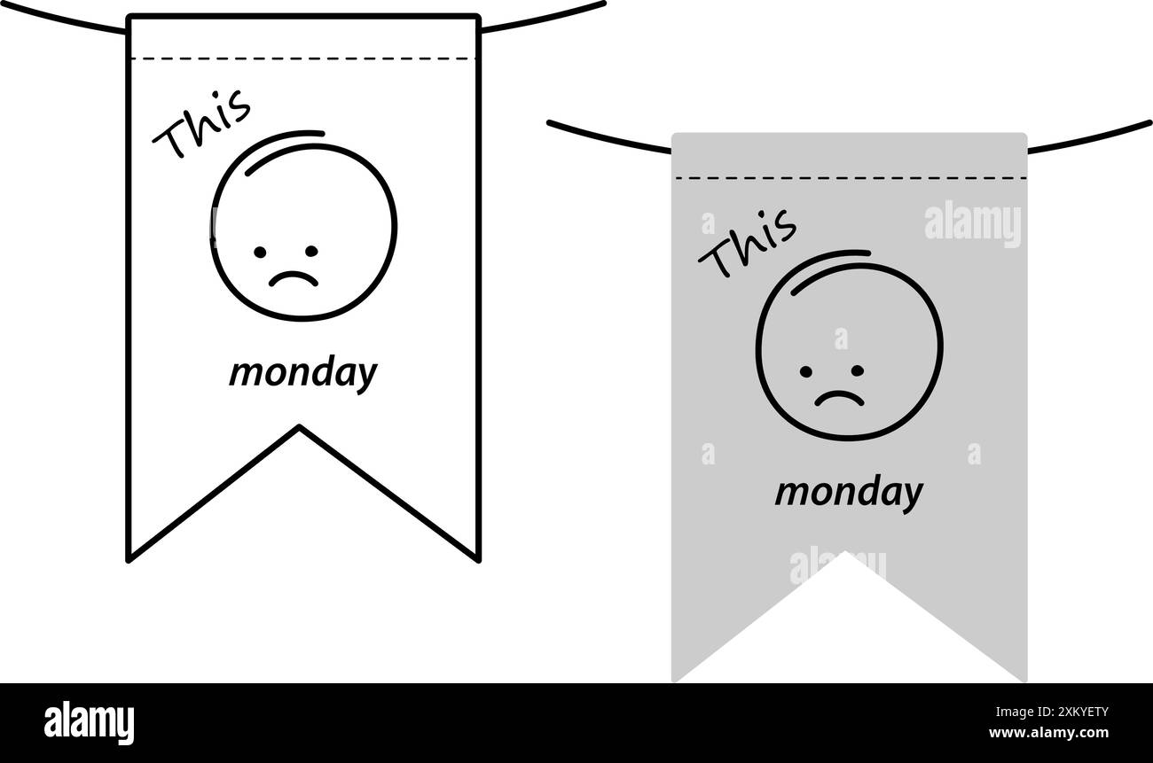 Outline and grayscale pennant on a string with hand drawn sad Emoticon ...