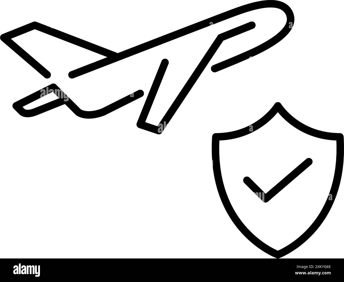 Airplane, security shield and check mark. Flight safety, airline travel ...