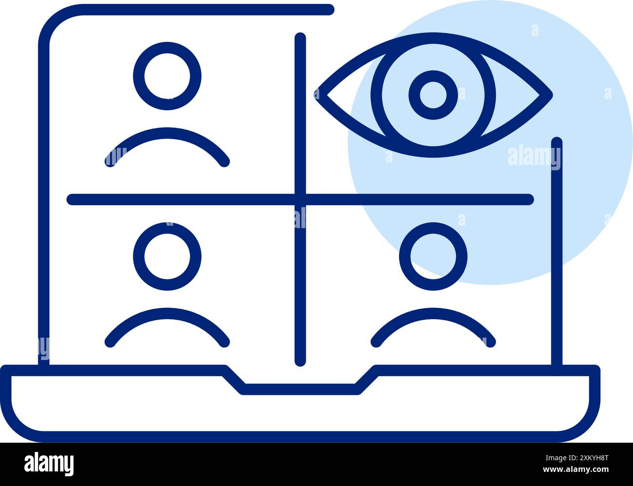 Conference video call and eye symbol. Call safety monitoring, turning ...