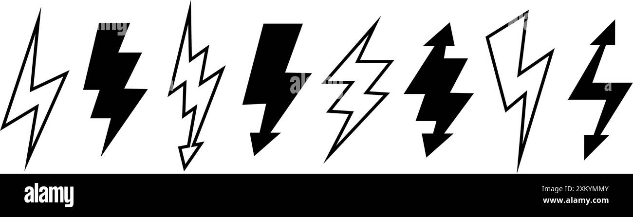 Lightning bolt set. Black and outline thunder bolt symbol collection ...