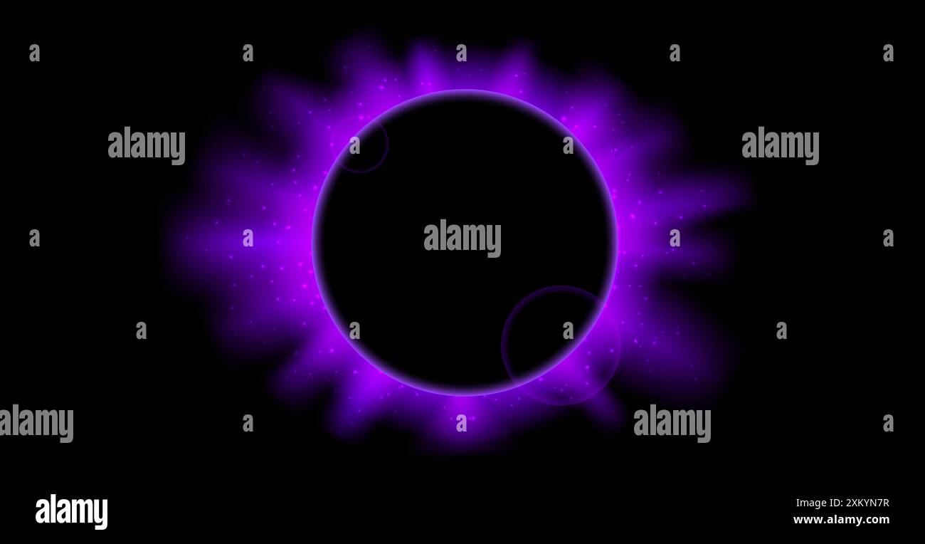 Purple planet eclipse concept. Solar light rays and glare effect ...