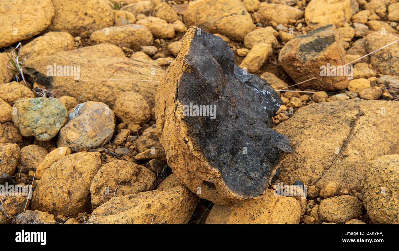 A closer look at a peridotite rock at the Tablelands region of Gros ...