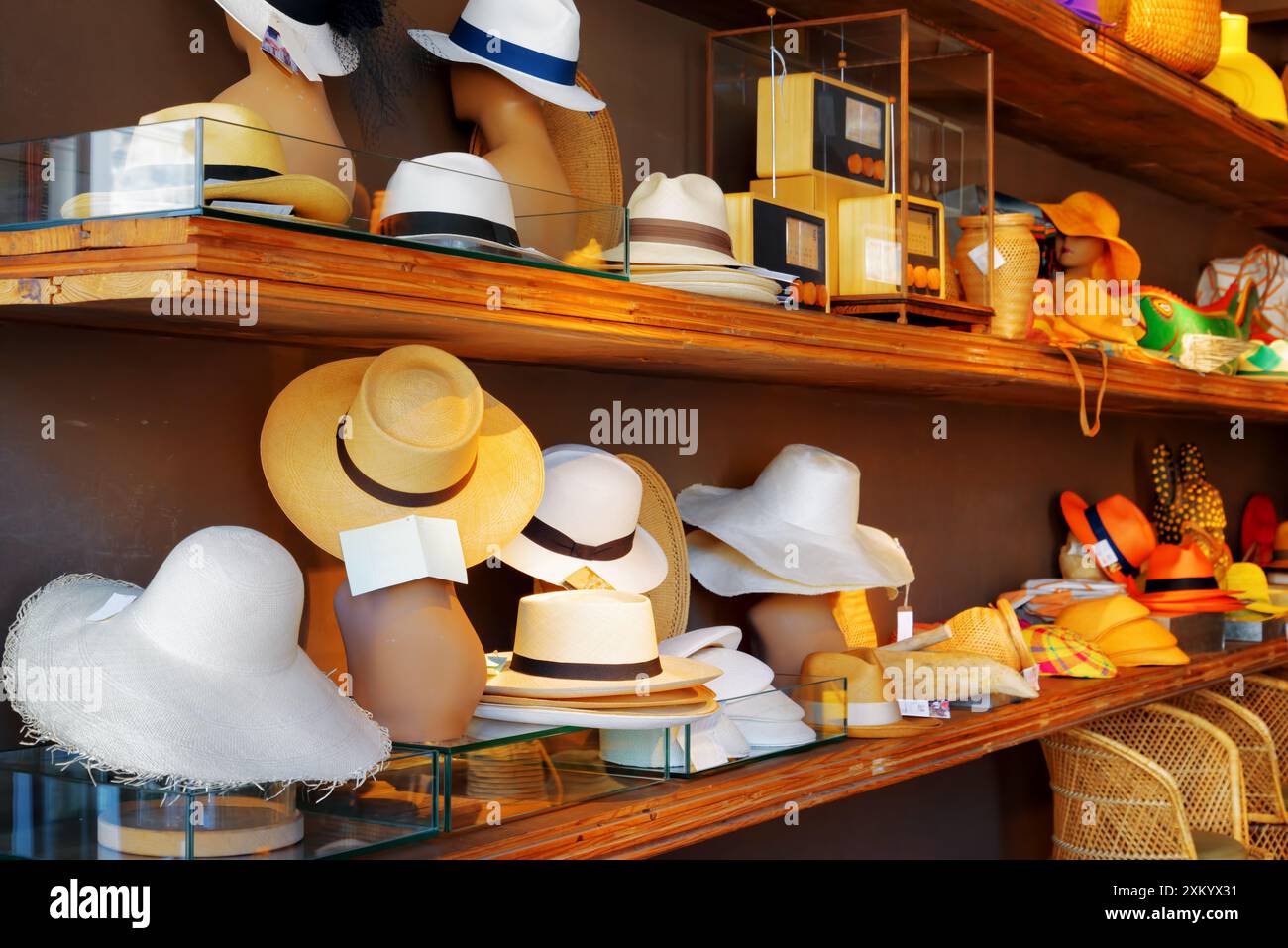 A wide range of hats in shop Stock Photo - Alamy