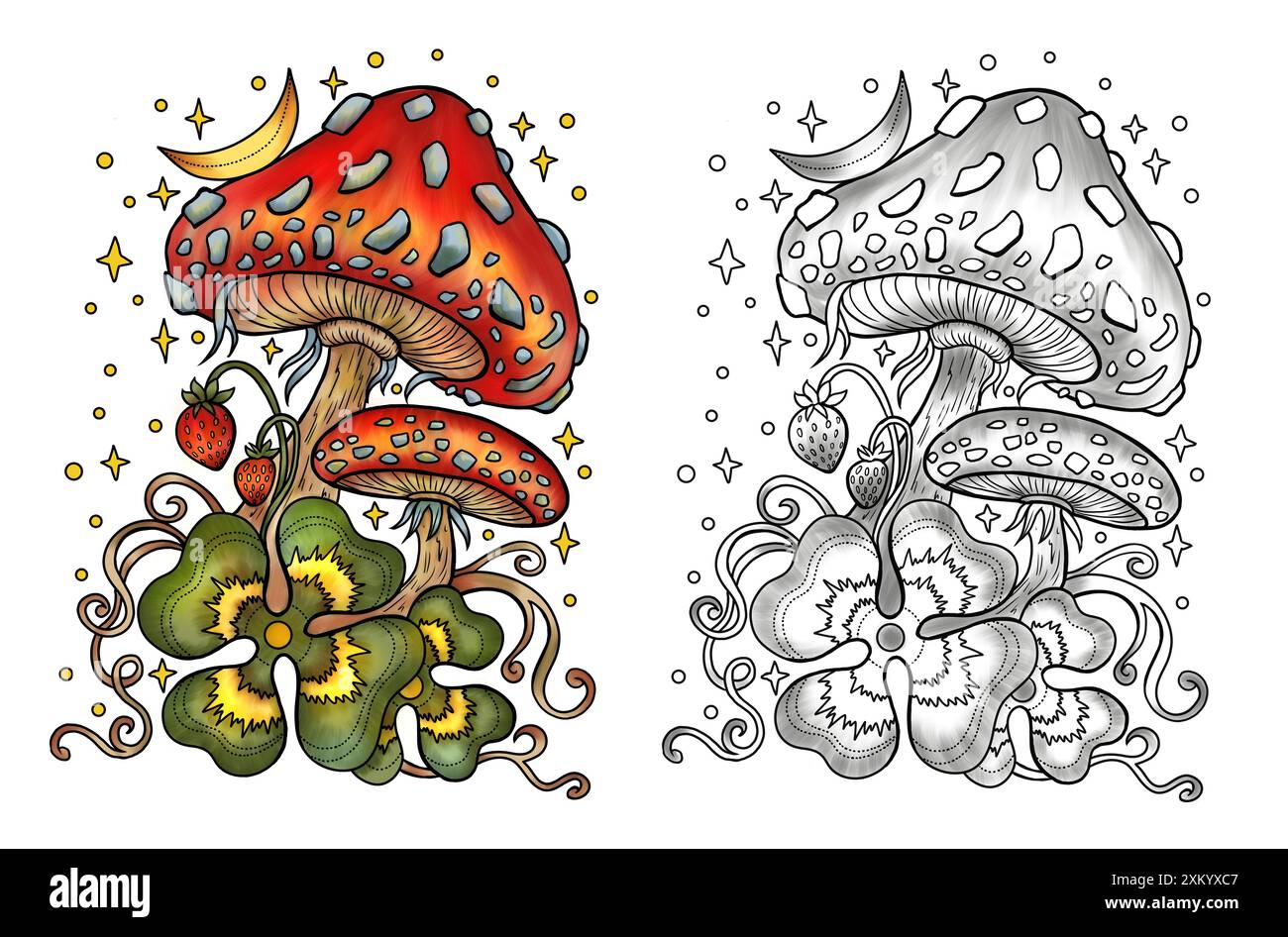 Celestial mystic mushrooms with magic and floral decorative design ...