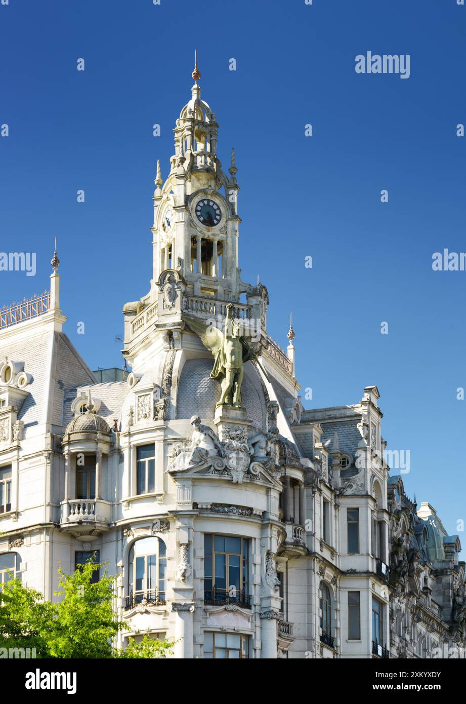The facade of building with the clock tower on the Liberty Square in ...
