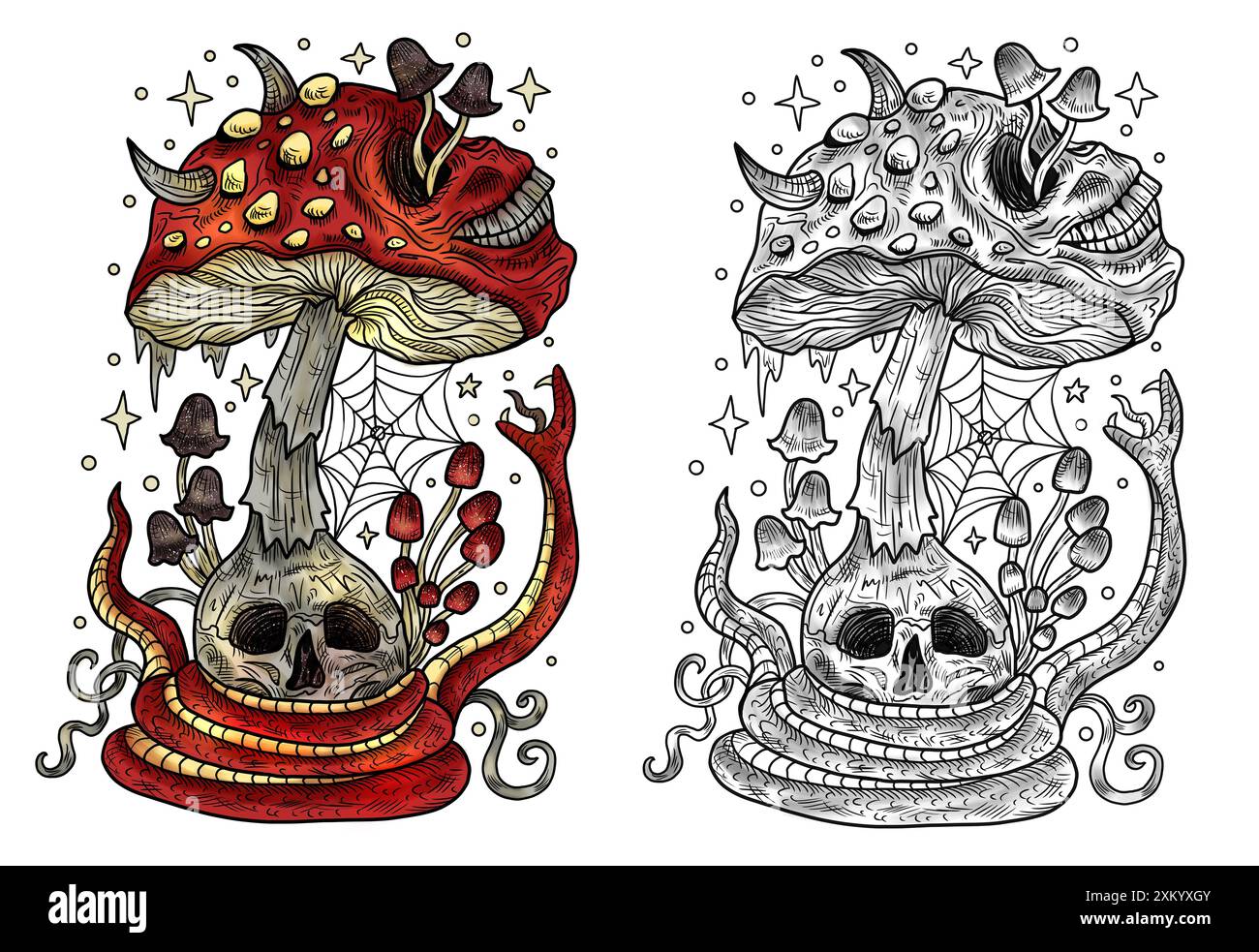 Celestial mystic mushrooms with magic and floral decorative design ...